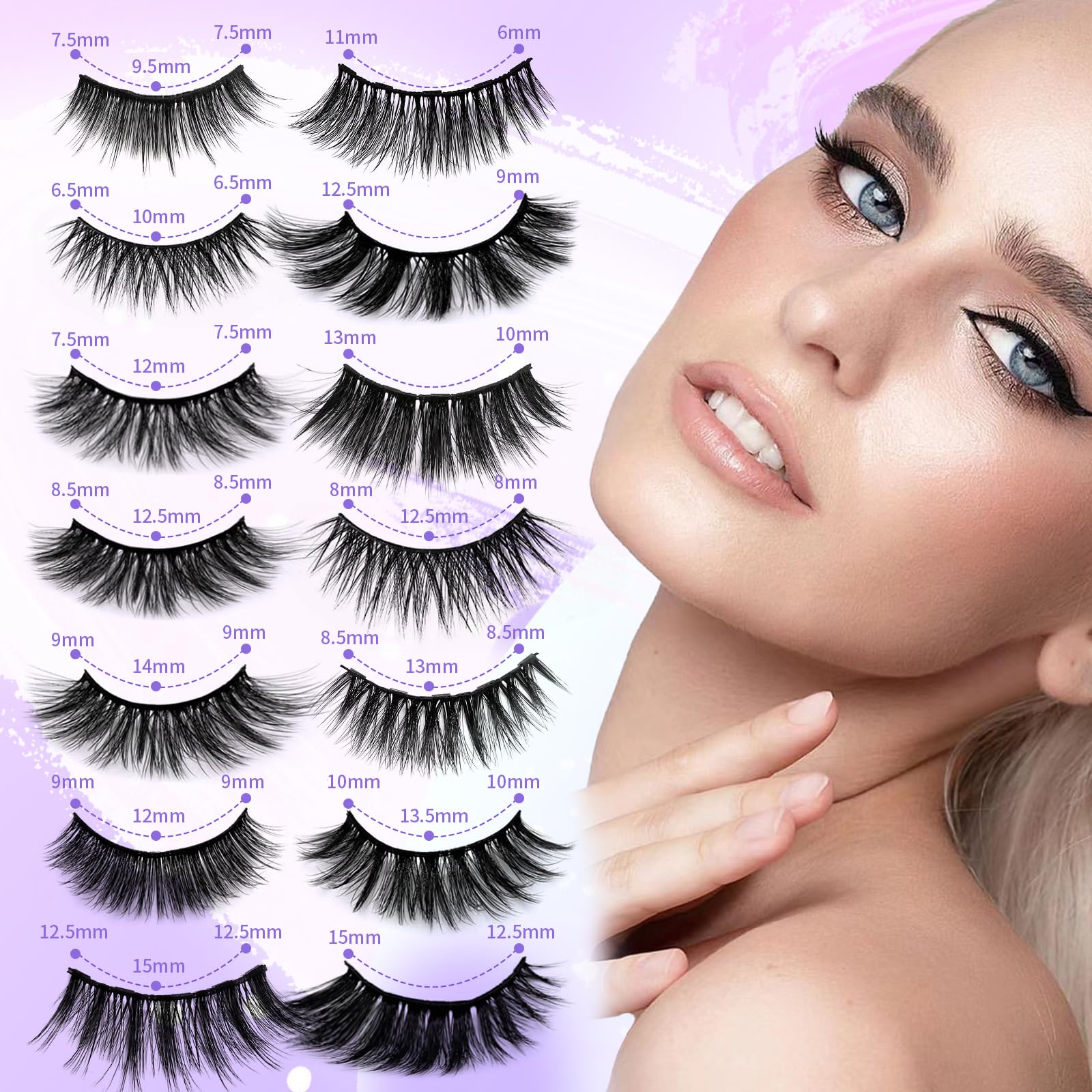 14 Pairs Magnetic Eyelashes and Eyeliner Kit, Long-lasting False Eyelashes with Magnetic Eyeliner & Tweezers, Reusable Magnetic lashes Natural Look, No Glue Needed