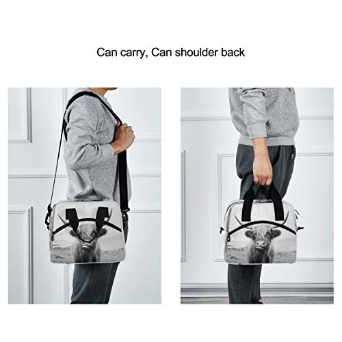Blueangle Funny Scottish Highland Cow Portable Lunch Bag with Detachable Shoulder Strap, Insulated Cooler Thermal Reusable Bag Lunch Box Handbag