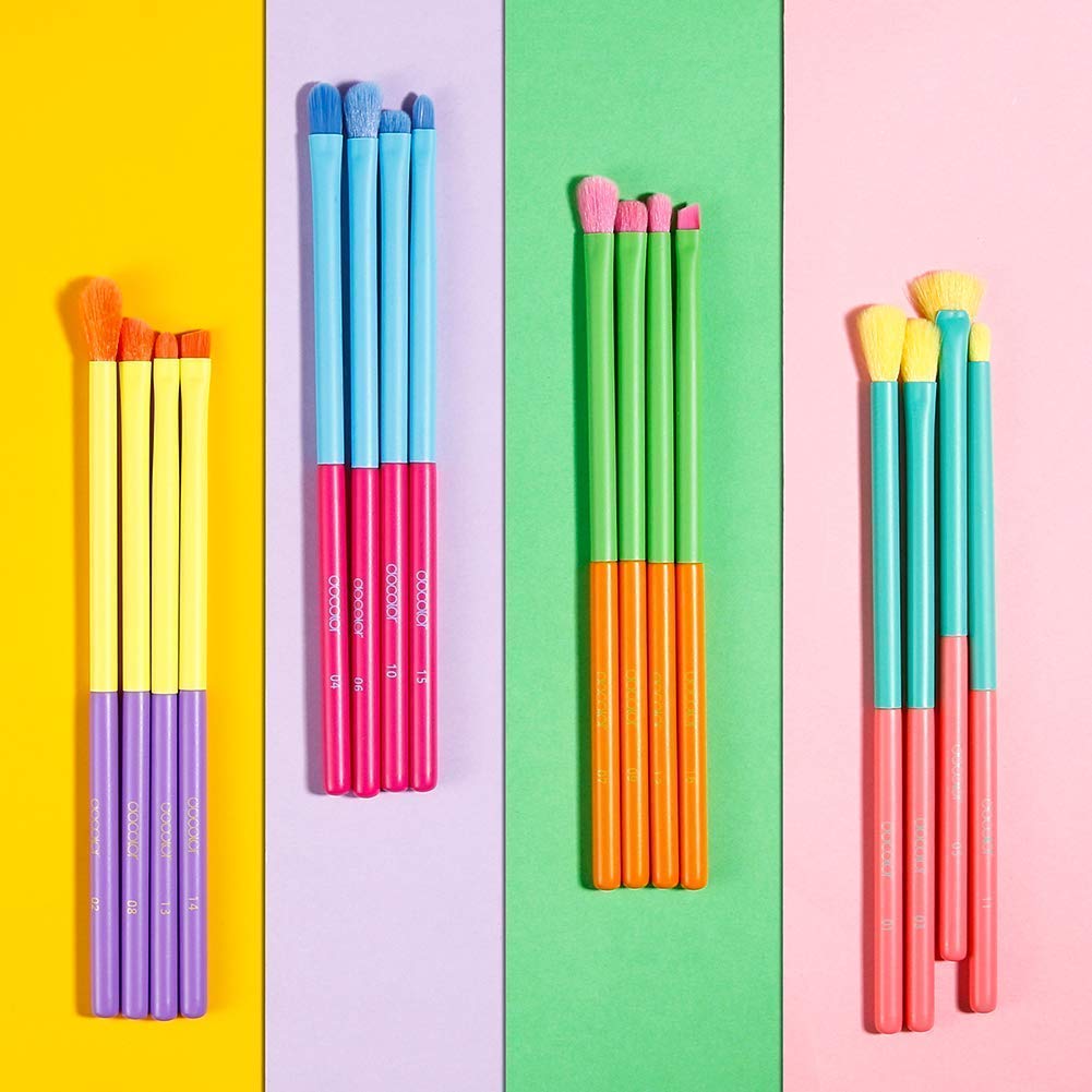 Docolor Colorful 15Piece Makeup Makeup Brush Set + 16Pcs Colorful Eyeshadow Brush Set Premium Kabuki Foundation Blending Face Powder Synthetic Makeup Brushes Set