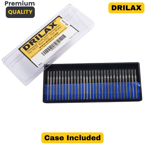 1mm Diamond Drill Bit Bur Set Jewelry Beach Sea Glass Shells Gemstones 1/24 Inch Tip Bur 1/8 inch Shank Dremel Compatible Burr Lapidary 30 Pieces in Case Gems Natural Stones Drilling 1 mm