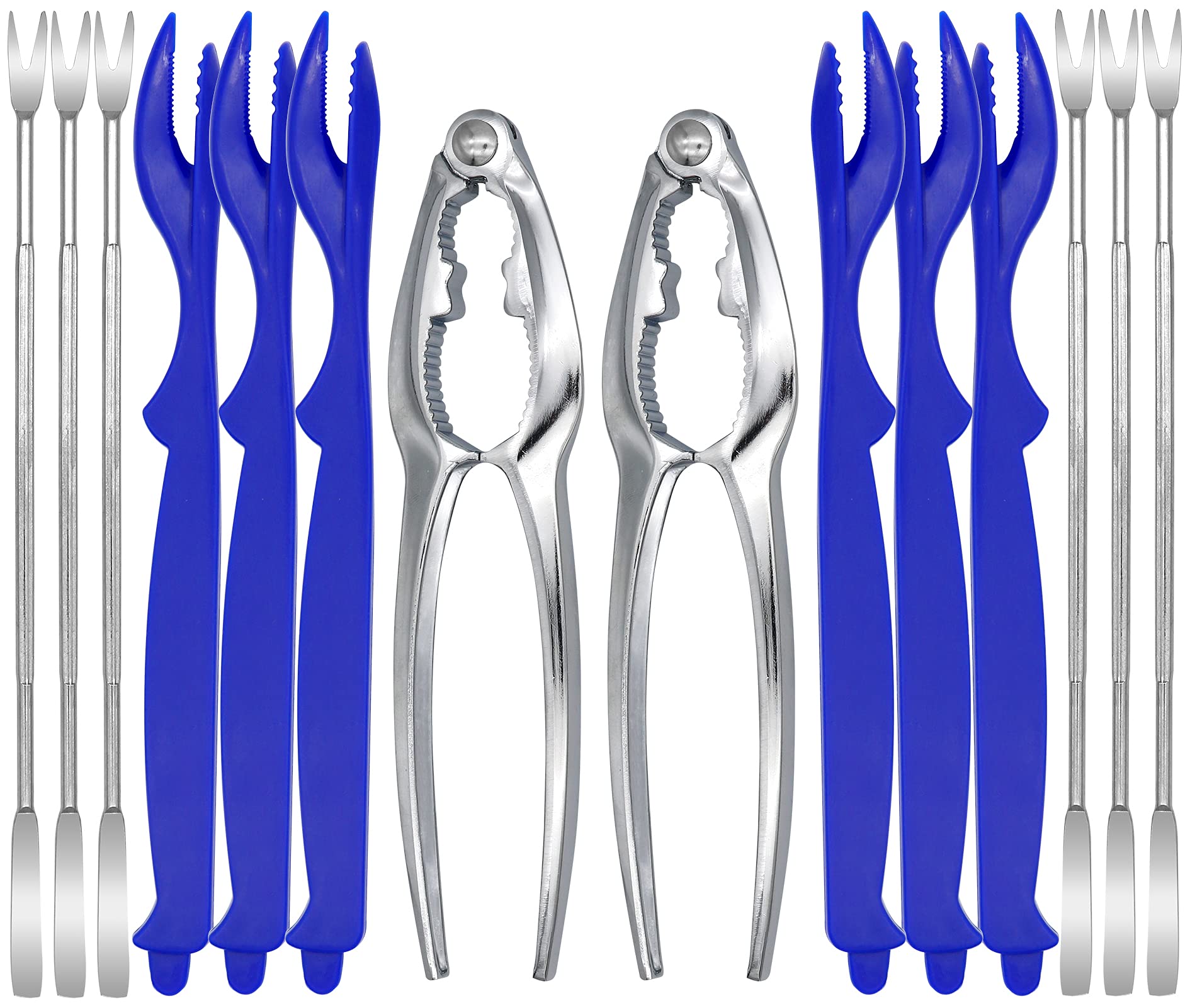 14 Pcs Seafood Tools Set, Angela&Alex Crab Feast Nutcracker Shrimp Deveiner Crab Pecan Leg Crackers Kits Opener Shellfish Kitchen Tableware Accessories (6 Forks + 2 Crab Crackers + 6 Lobster Shellers)