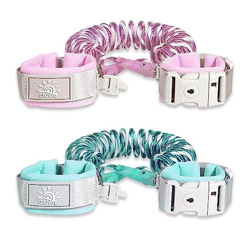 Anti Lost Wrist Link 2 Pack, WSZCML Toddler Safety Leash with Key Lock, Reflective Child Walking Harness Rope Leash for Kids & Babies, 2.5M / 8.2ft Cyan + 2.5M / 8.2ft Light Pink
