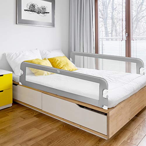 BABY JOY Double Sided Bed Rail Guard, 2 Pack, Extra Long, Swing Down for Convertible Crib, Folding Baby Safety Bedrail for Kids Twin Full Size Queen King Mattress, Rails for Toddlers (Gray, 59-Inch)