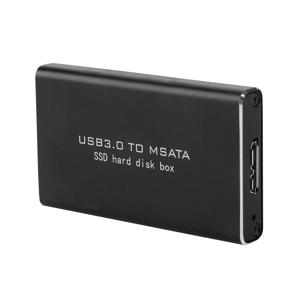 ASHATA SSD Hard Drive Enclosure, Portable USB3.0 to MSATA SSD Hard Disk Box,6Gbps Fast Speed MSATA/Mini PCI-E SSD Solid State Disk Enclosure Hard Disk Box,30 * 30/50mm Black