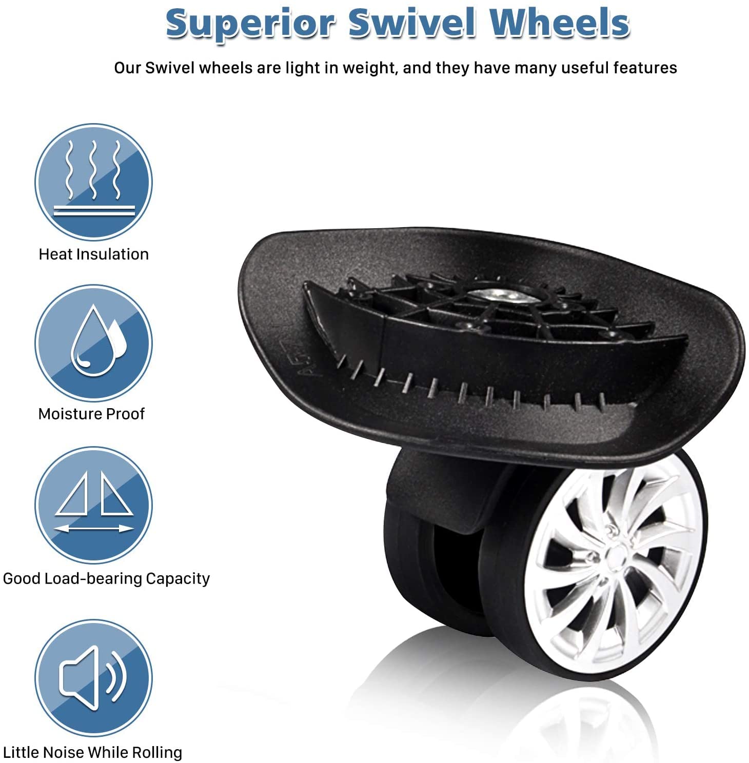 1Pair Luggage Suitcase Replacement Wheels,Swivel Durable Double Row Large Wheel Quiet Suitcase Wheels
