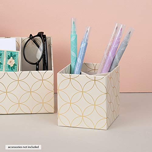 Erin Condren Designer Desk Accessories - Designer Desk Organizer Set (4 Pieces) - Mid Century Circles Outline. Stylish Storage For Papers, Magazines, Pens & Pencils, Paper Clips & More