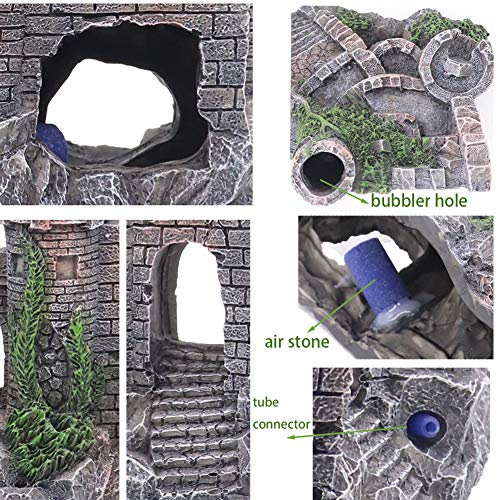 Ulifery Castle Ruins Aquarium Decorations Moss Fish Tank Ornaments with Bubbler for Betta Hideout