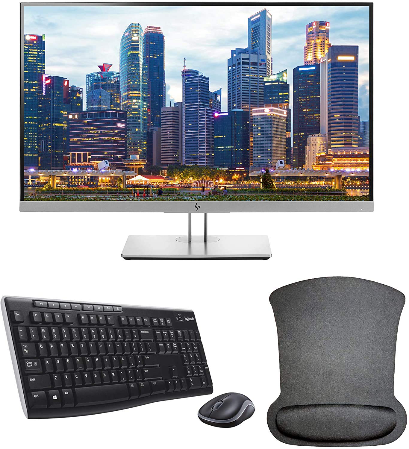 HP EliteDisplay E273 27 Inch 1920 x 1080 (1FH50A8#ABA) Full HD IPS LED Backlit Monitor Bundle with HDMI, VGA, DisplayPort, Gel Mouse Pad, and MK270 Wireless Keyboard and Mouse Combo