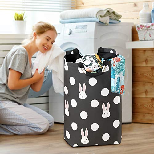AUUXVA Cute Rabbit Polka Dot Pattern Laundry Basket Collapsible Fabric Laundry Hamper Dirty Bag Storage Baskets Rectangle Folding Washing Clothes Organizer for Bathroom Bedroom Laundry Room 50L