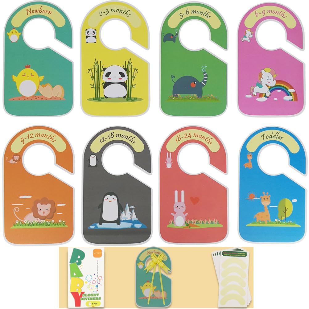 Baby Closet Dividers with Extra Blank Stickers - Cute Baby Closet Size Dividers for Baby Size Closet Clothes Age Nursery Baby Clothes Organizer/Hangers Dividers