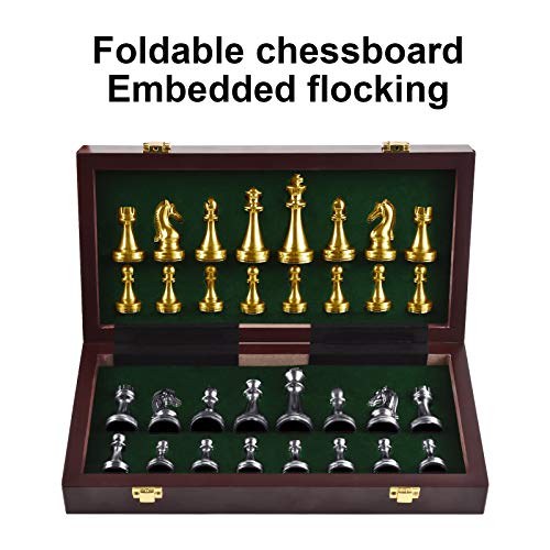 Agirlgle Metal Chess Set for Adults and Kids β Deluxe Chess Board with Chess Pieces β Travel Wooden Chess Set with Metal Pieces β Folding Chessboard β Ideal for Beginners and Professional Players