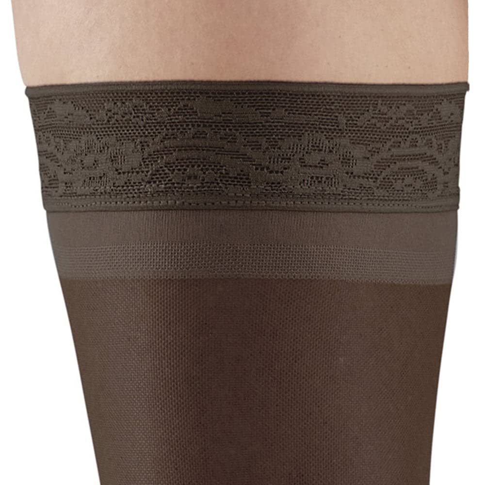 Ames Walker AW Style 4 Sheer Support 15-20 mmHg Moderate Compression Closed Toe Thigh High Stockings w/Top Band Black Medium