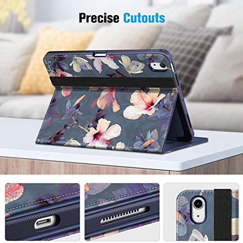 Fintie Folio Case for iPad Air 11-inch M2 (2024), iPad Air 5th / 4th Generation (2022/2020) 10.9 Inch, Multi-Angle Viewing Soft TPU Cover with Pocket & Pencil Holder, Blooming Hibiscus