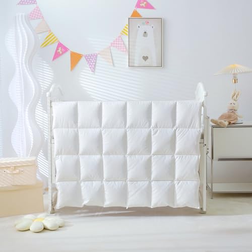 Baby Crib Comforter/Duvet/Blanket All Season 100% Natural White Goose Down Filled,Noiseless 500 Thread Count 100% Cotton Fabric 750+Fill Power (White, 33x43in)