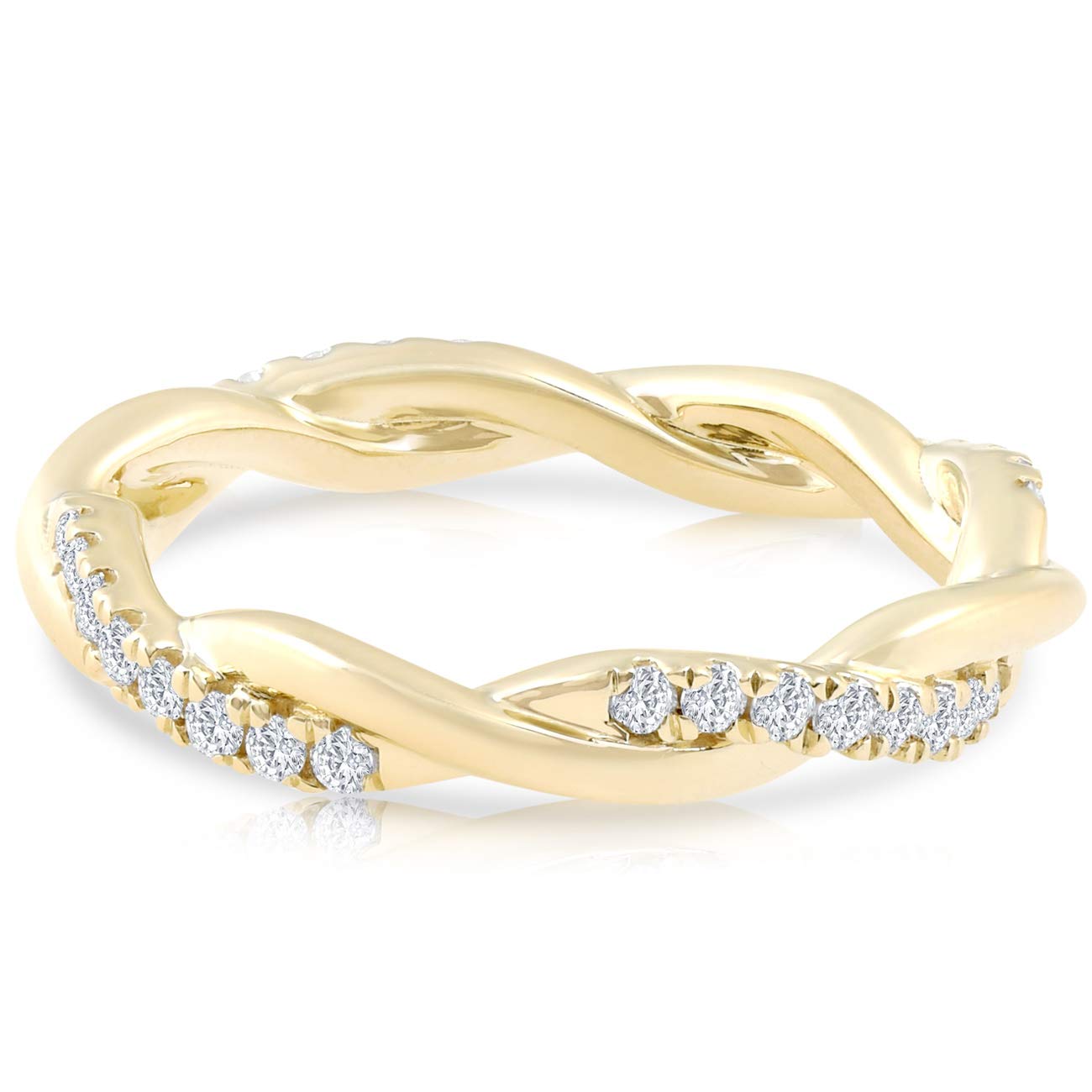 10k Yellow Gold 1/3 Ct TW Round-Cut Natural Diamond Eternity Ring Vine Floral Leaf Women's Anniversary Stackable Wedding Guard Band