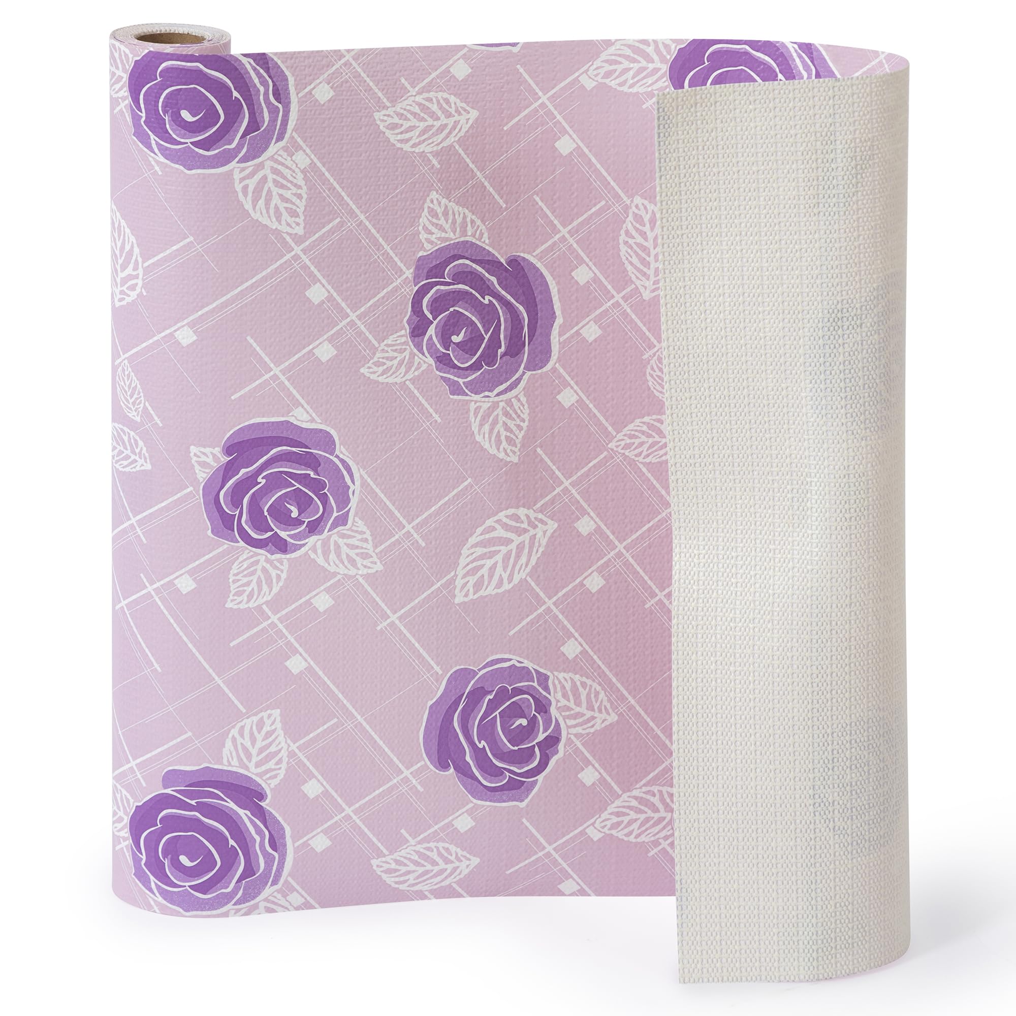 12X120 Inch Shelf Liner for Kitchen Cabinets, PVC Drawer Liner for Dresser Non-Slip Bathroom, Non-Adhesive Cabinet Liner Washable (Purple Bloom)(1 Roll)