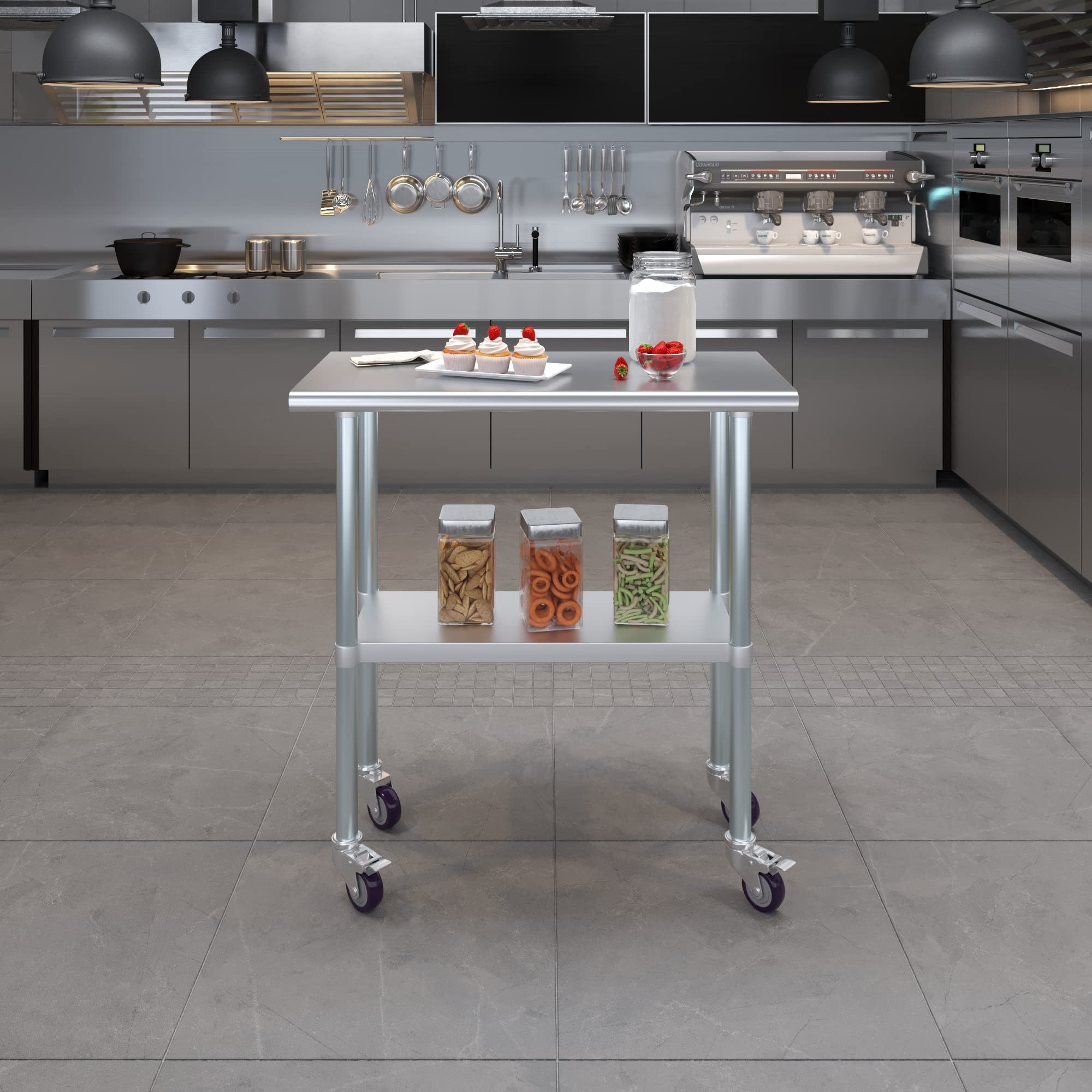 AmGood 18" X 36" Stainless Steel Work Table with Under-Shelf & 4 Wheels | Laundry Garage Utility Bench | Prep Worktable | Kitchen Island Food Prep | NSF Certified