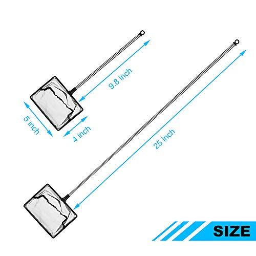 DaToo 5 Inch Aquarium Fish Net for Betta Fish Tank Nano Nylon Net with Extendable Handle 10-25 Inch, 1 Yr Warranty