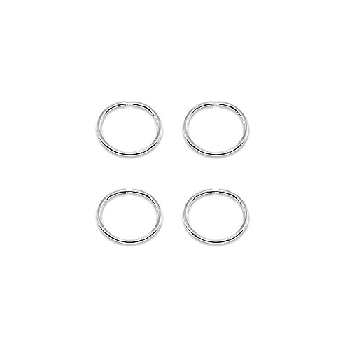 2 Pairs of 14K White Gold Tiny Small Endless 10mm Thin Cartilage Hoop Earrings for Men Women