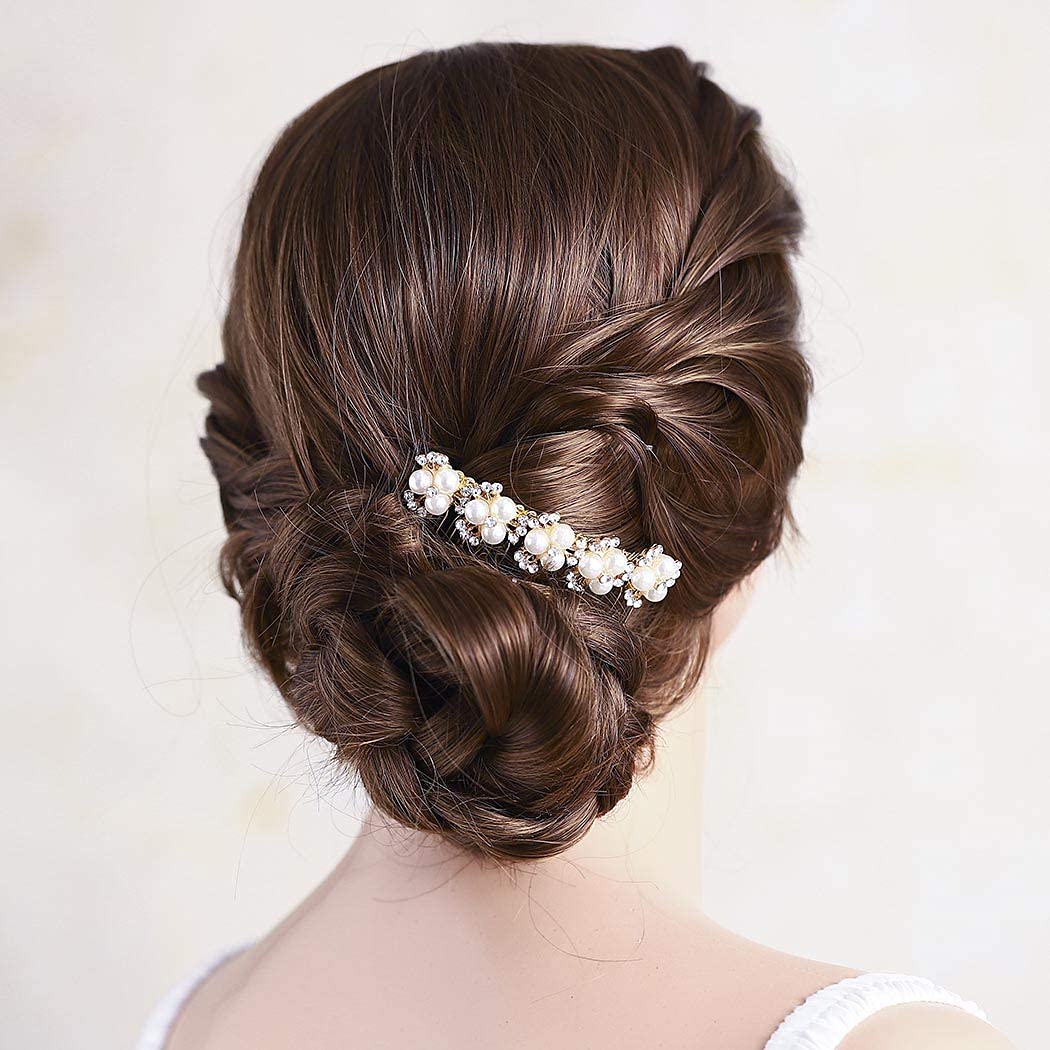 Asooll Gold Wedding Hair Comb Clip Rhinestone Bridal Hair Comb Pieces Pearl Hair Accessories for Brides Wedding