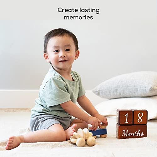 First Landings Milestone Blocks - Wooden Milestone Markers for Baby's First Year - Dark Brown
