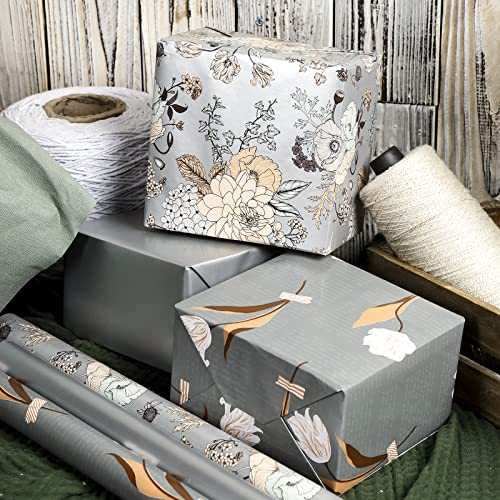 MAYPLUSS Wrapping Paper Roll - Mini Roll - 17 inch X 120 inch Per roll - 3 Different Silver Design (42.3 sq.ft.ttl)