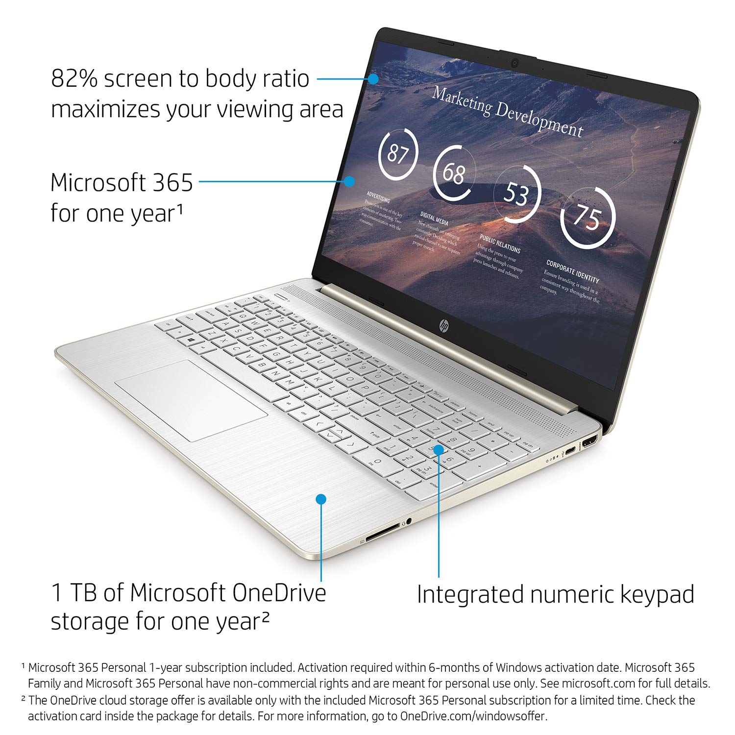 HP Pavilion Laptop (2021 Latest Model), AMD Athlon 3050U Processor, 16GB RAM, 256GB SSD, Long Battery Life, Webcam, HDMI, Bluetooth, WiFi, Gold, Win 10 + Oydisen Cloth