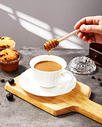 Ahoo Glass Honey Jar,Dispenser Honey Pot Containers with Wooden Dipper Stick Set and Lid,Storage Honey Holder Bottle
