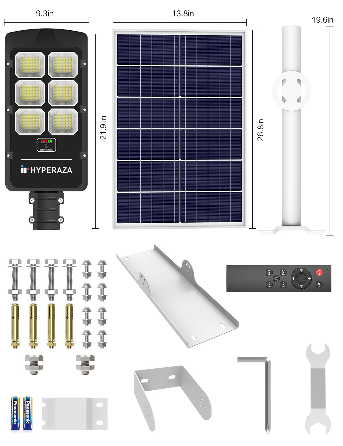 HYPERAZA 600W Solar Street Lights Outdoor, Motion Sensor Dusk to Dawn Solar Outdoor Lights with Remote Control, 6500K Daylight White Security Led Flood Light for Yard, Garden, Street