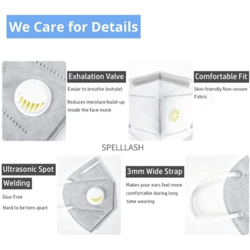 Face Mask with Breathing-Valve 5 Pack | Breathable Grey Face Mask for Women and Men Anti-irritant | Sports Face Masks Lightweight & Comfortable on Skin