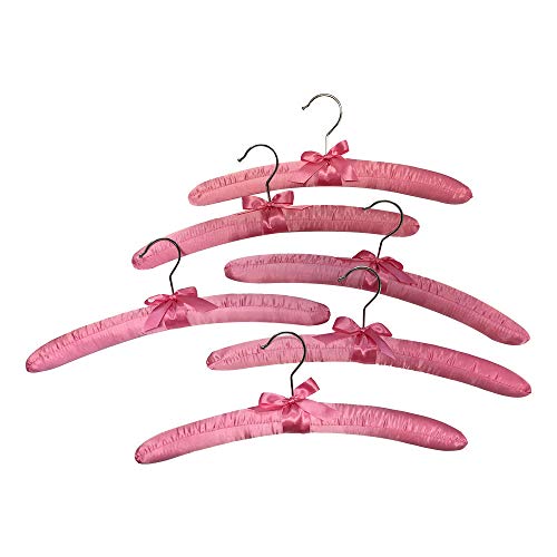 DBM IMPORTS 6 Pcs Smooth Satin Padded Hangers Pink 15" L for Dress Lingerie Bridal Cloth Hanging