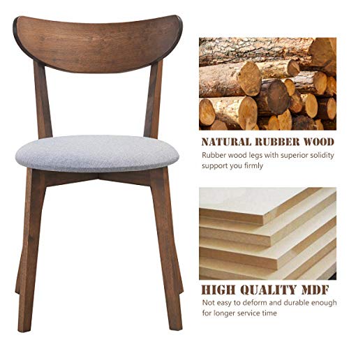 COSTWAY Set of 2 Dining Chairs, Mid-Century Dining Side Chairs with Curved Back and Cushioned Seat, Rubber Wood Legs Chairs with Sturdy Construction, Comfort Chairs for Living Room, Bedroom, Kitchen
