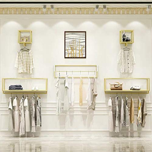 MDEPYCO Creative Triangle Display Garment Racks in Boutique Clothing Stores, Wall-Mounted Hanging Clothes Shelf in Home, Towel Racks for Bathroom Storage (Gold, 31.5" L)