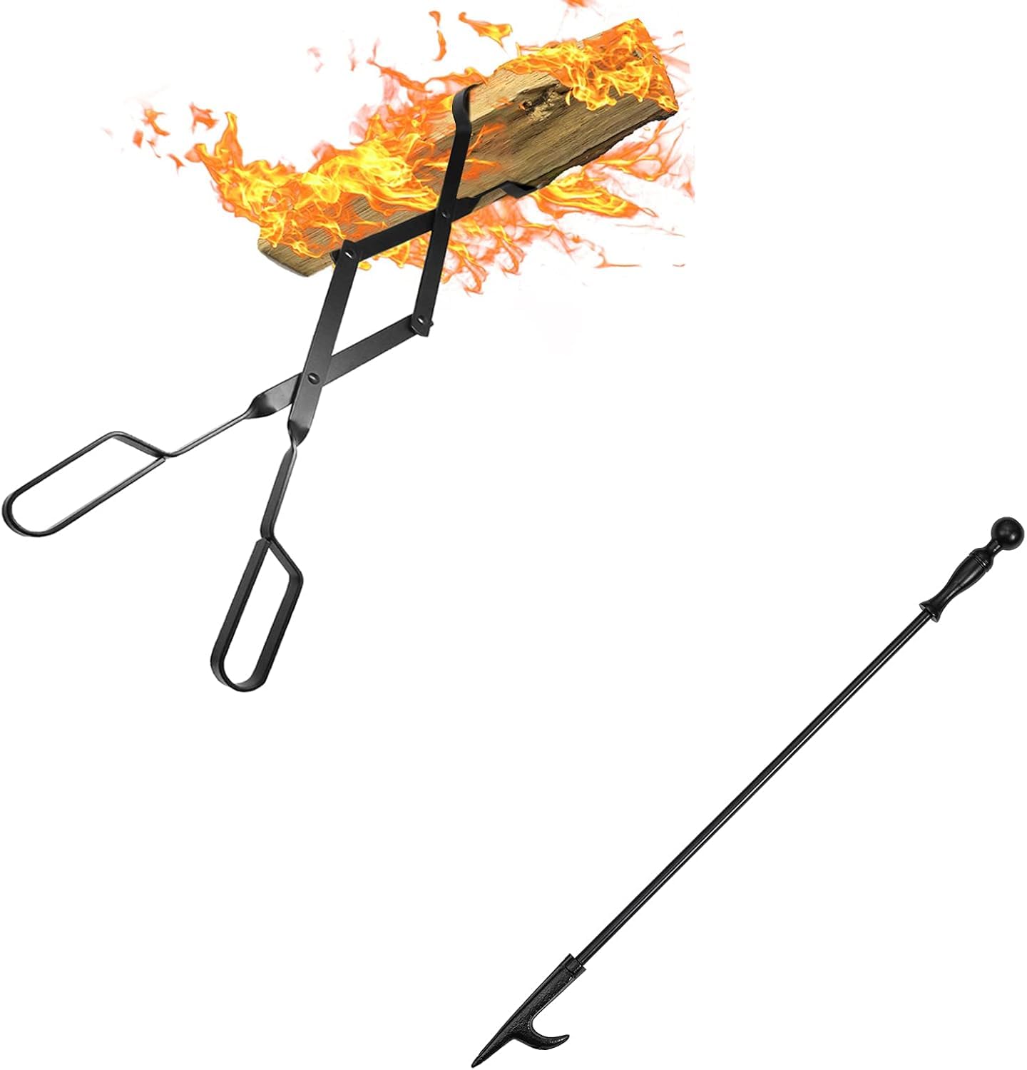Amagabeli Fireplace Tongs Fireplace Poker for Fire Pit Campfire Bonfire Firewood Heavy Duty