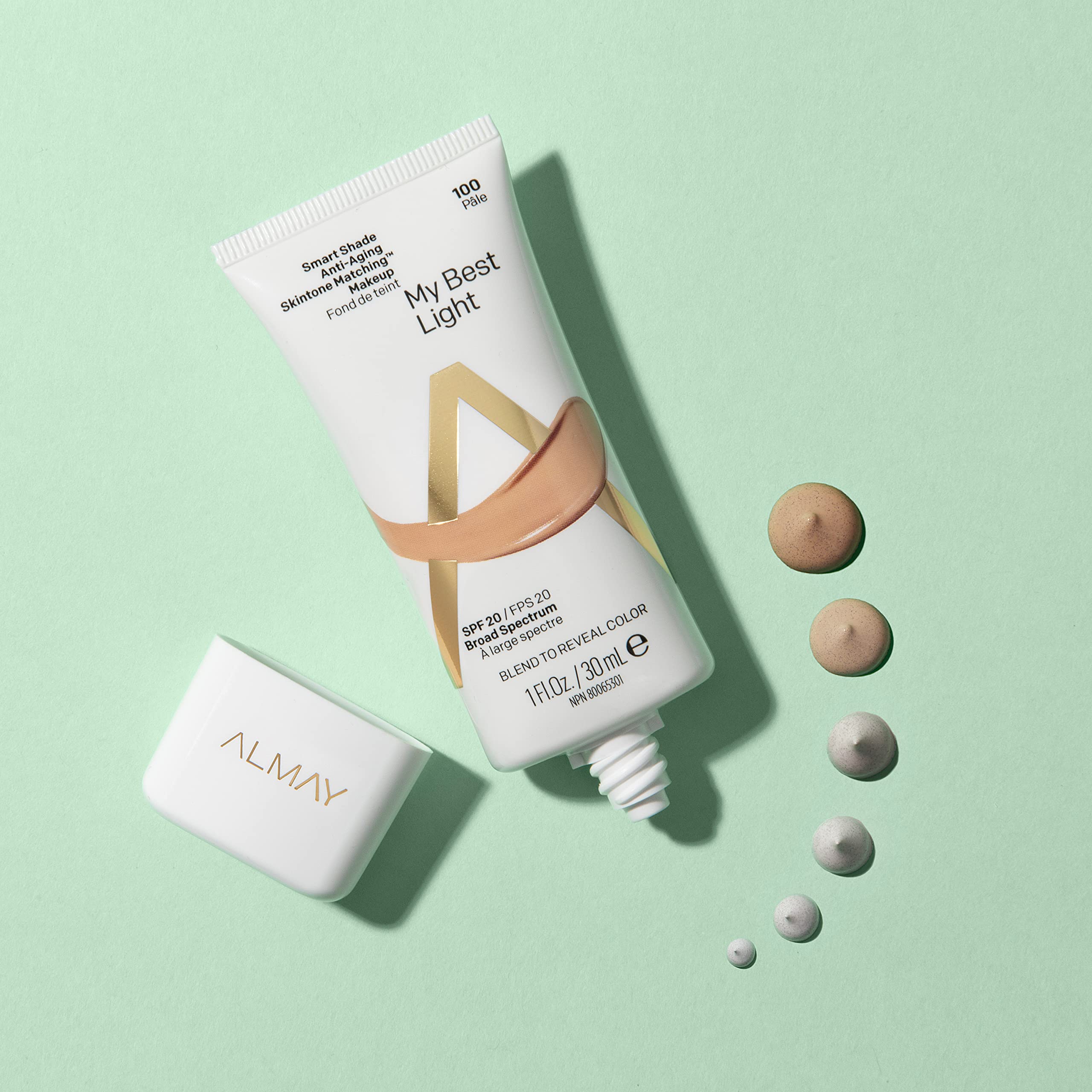 Almay Smart Shade Anti-Aging Skintone Matching Makeup, Medium Coverage Natural Finish Foundation with SPF 20, Hypoallergenic, Dermatologist Tested, 200 Light Medium Mine, 1 oz