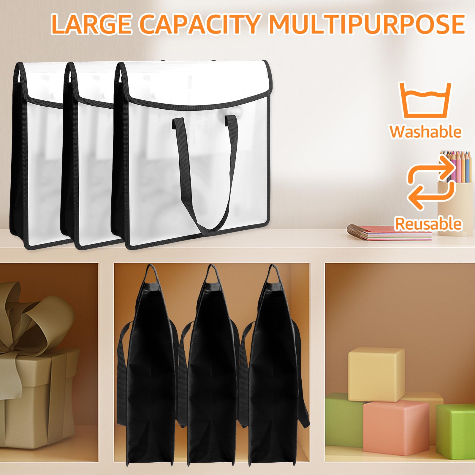 3 Pack Scrapbook Paper Storage Organizer,Expanding Paper Folio 13.1×3.4×14 Inch Scrapbook Paper Organizer Bag Expanding Paper Folio (Black)