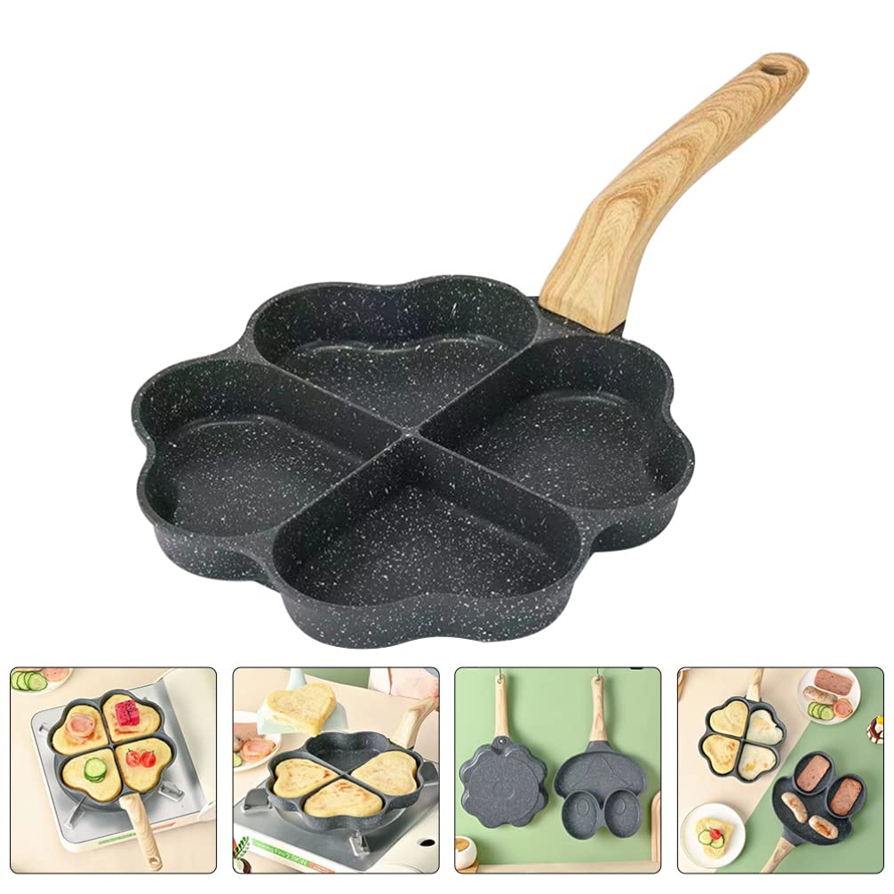 Hemoton Egg Frying Pan Heart Shape Aluminum Omelet Pan Fried Egg Pan Skillet with Wooden Handle Pancake Pan Non Stick Egg Cooker Pan for Breakfast, Pancake, Hamburger, Sandwiches