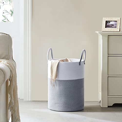 Cotton Rope Laundry Hamper by YOUDENOVA, 58L - Woven Collapsible Laundry Basket - Clothes Storage Basket for Blankets, Laundry Room Organizing, Bedroom Storage, Clothes Hamper β Grey & White