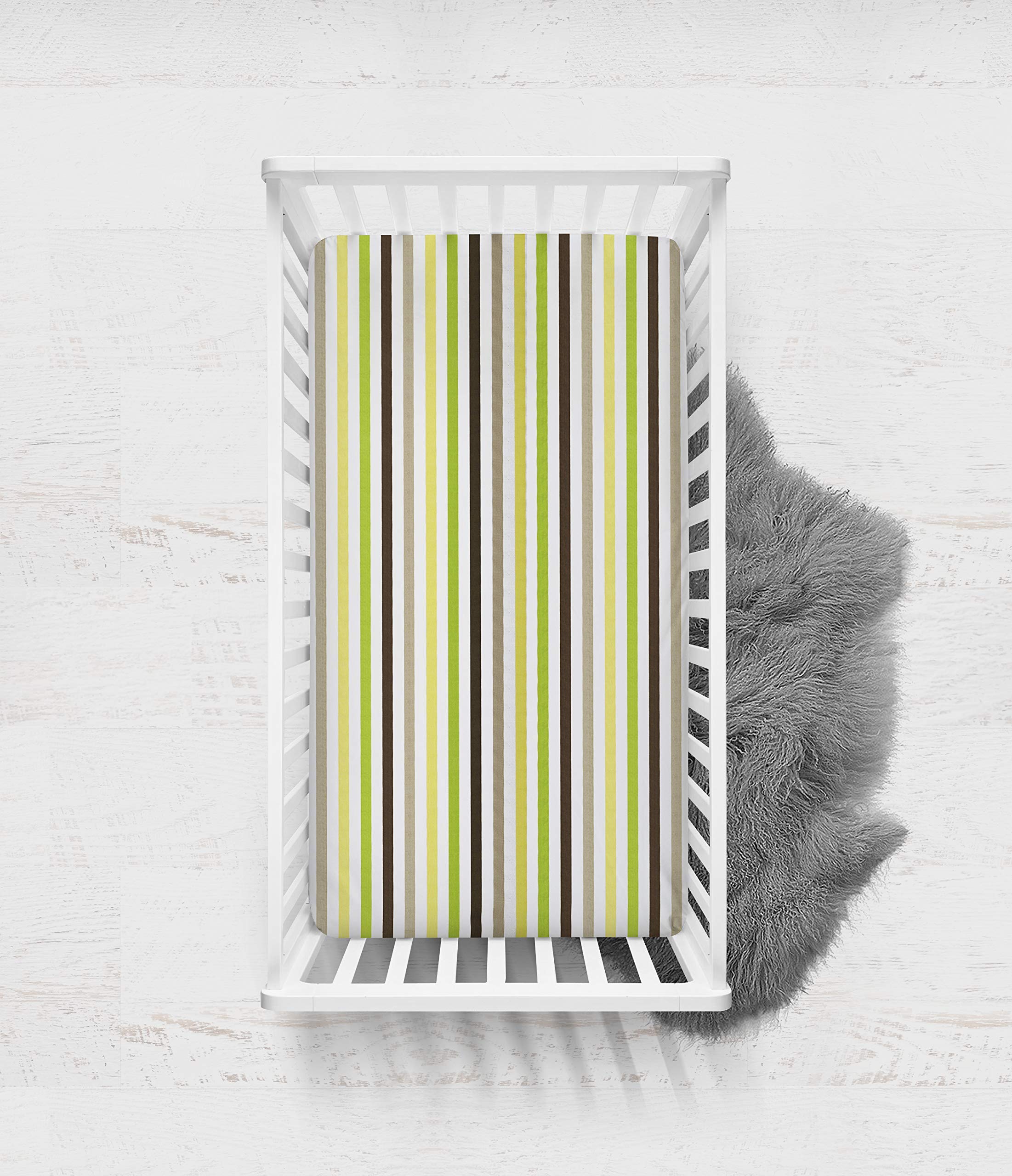 Bacati Crib Fitted Sheets, Mod Stripes Green/Yellow/Chocolate (Pack of 2)