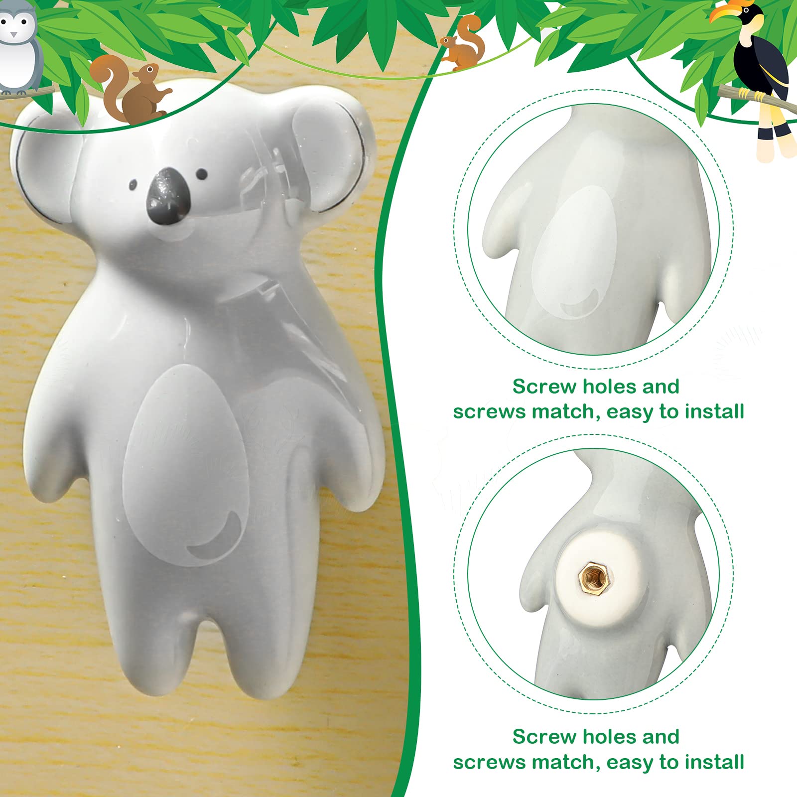 5 Pieces Cute Animal Knobs Kid Handles Ceramic Knobs Child Drawer Pulls Animal Cabinet Handles Lovely Cupboard Knobs Nursery Drawer Handle with Screws for Room Bedroom Bathroom Kitchen Door Dressers