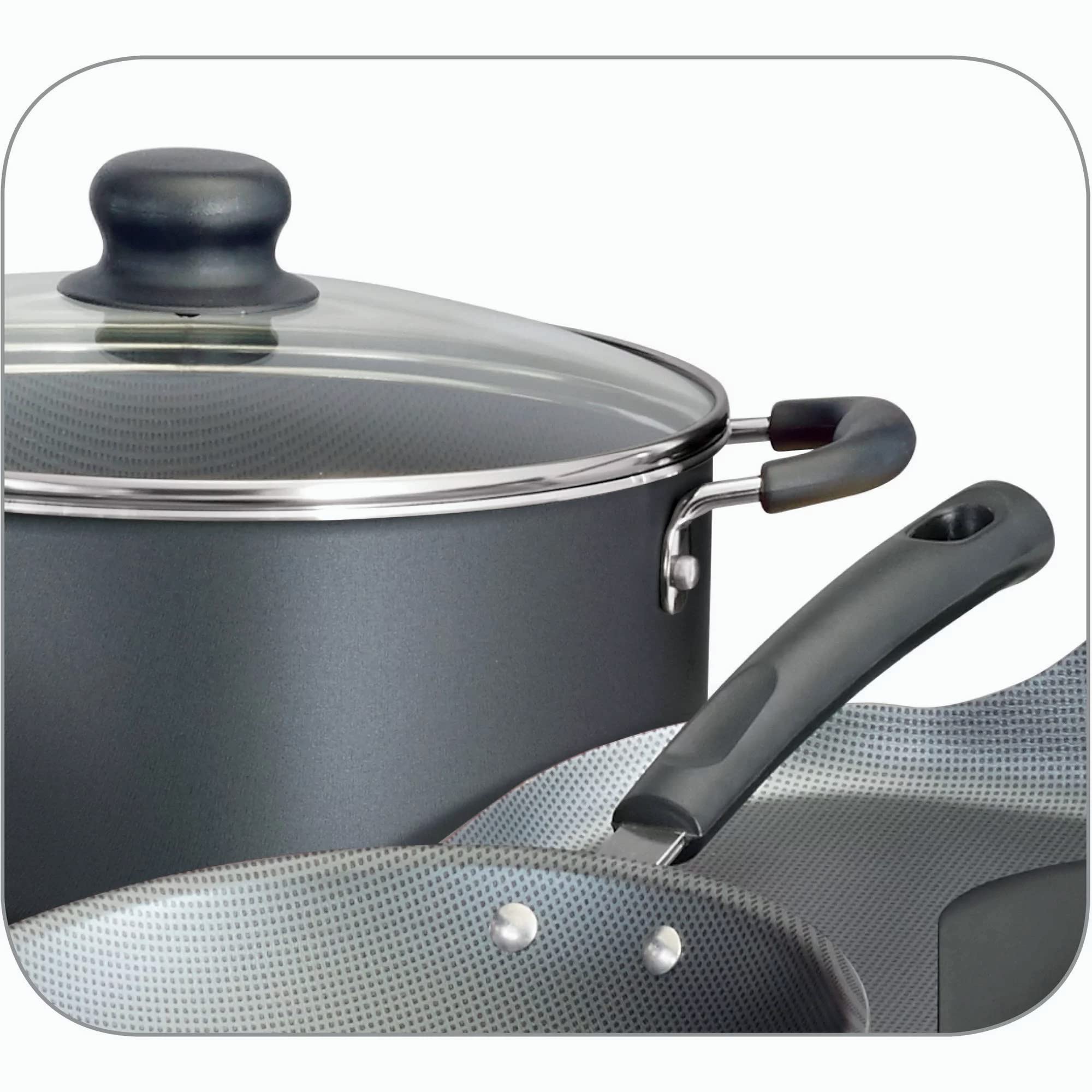 18 Piece Cookware Pots and Pans Set, PFAS-Free, Dishwasher Safe, Steel Gray