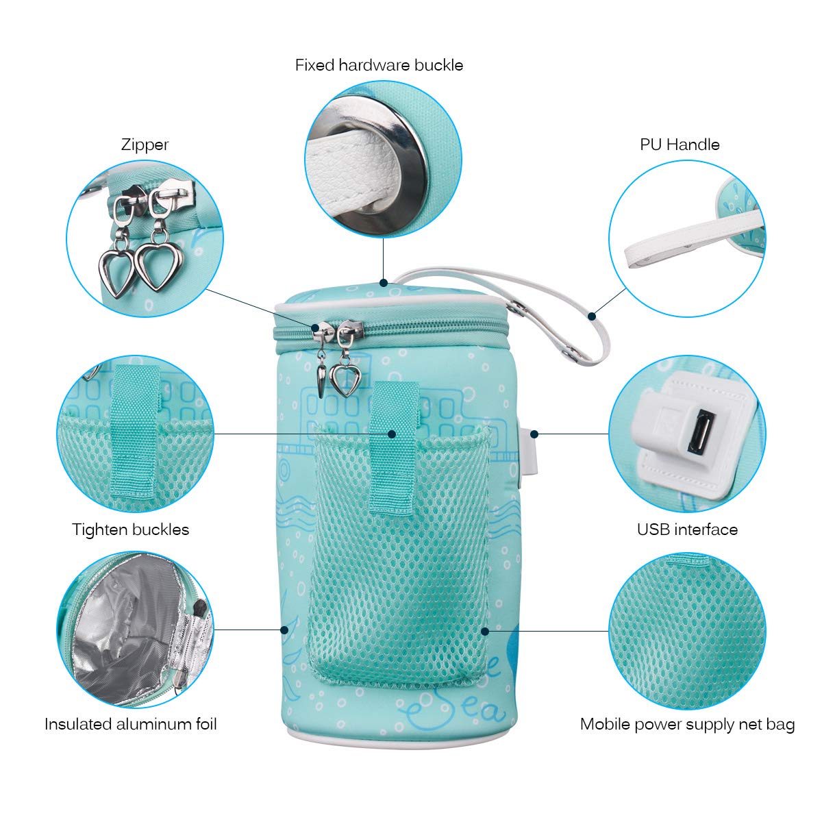 AOZBZ Baby Bottle Warmer Bag Portable USB Heating Intelligent Warm Breast Milk Insulated Tote Bag for Baby