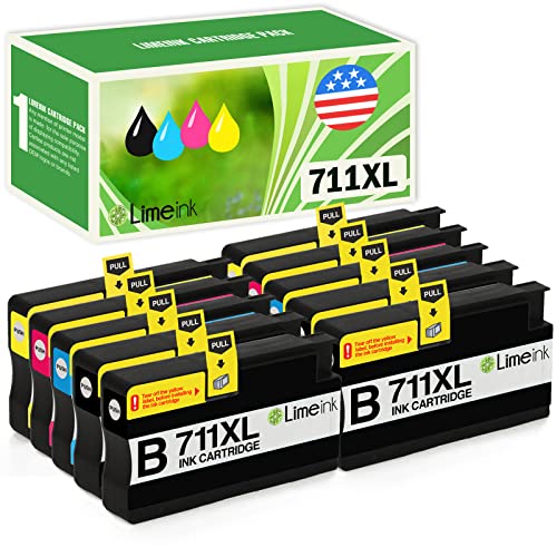 Limeink 10 Pack Compatible 711XL 711 High Yield Ink Cartridges (4 Black, 2 Cyan, 2 Magenta, 2 Yellow) for HP Designjet T120 T520 Printer