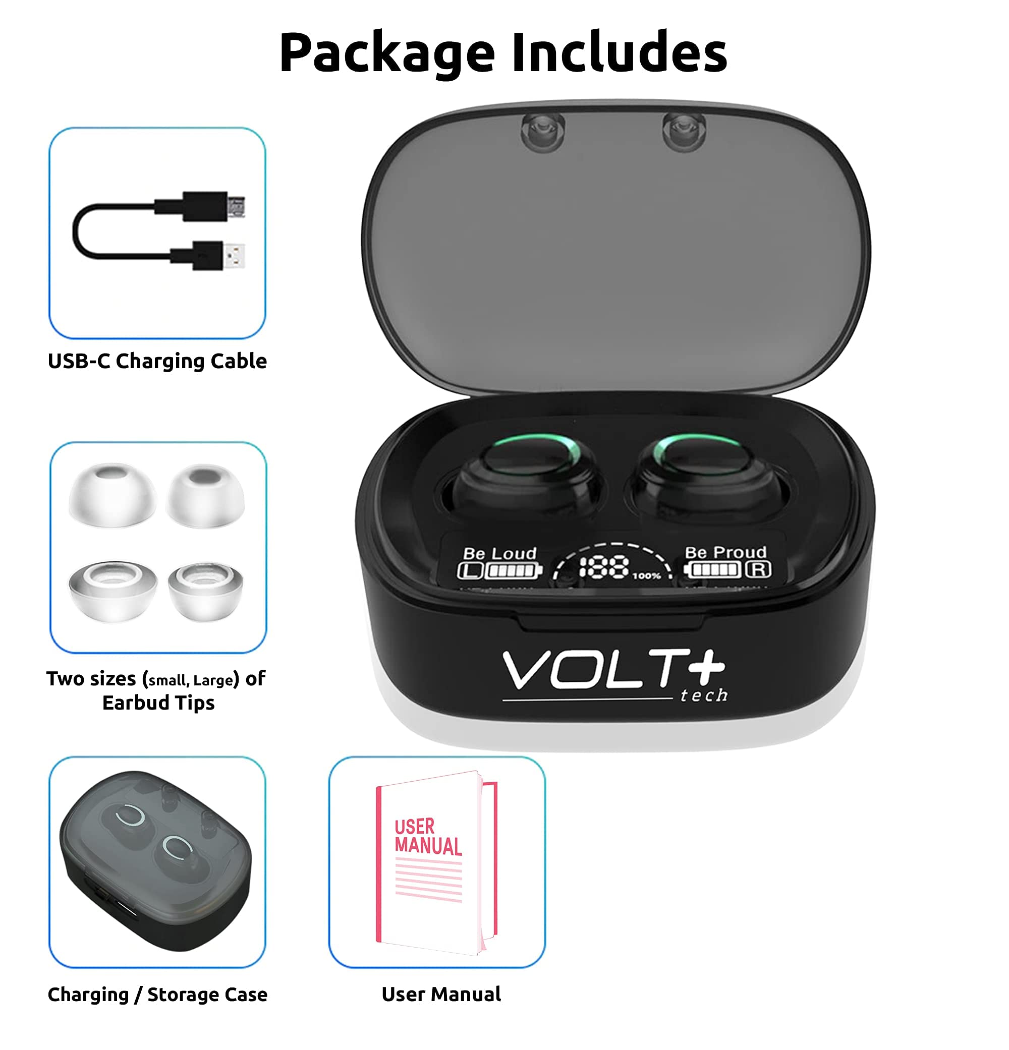 Wireless PRO Bluetooth 5.3 Earbuds Compatible with Samsung Galaxy S3 Slim + 2,000mah PowerBank 36 Hour Use, Wireless IPX4 Waterproof/Sweatproof/Noise Reduction with Quad Mic