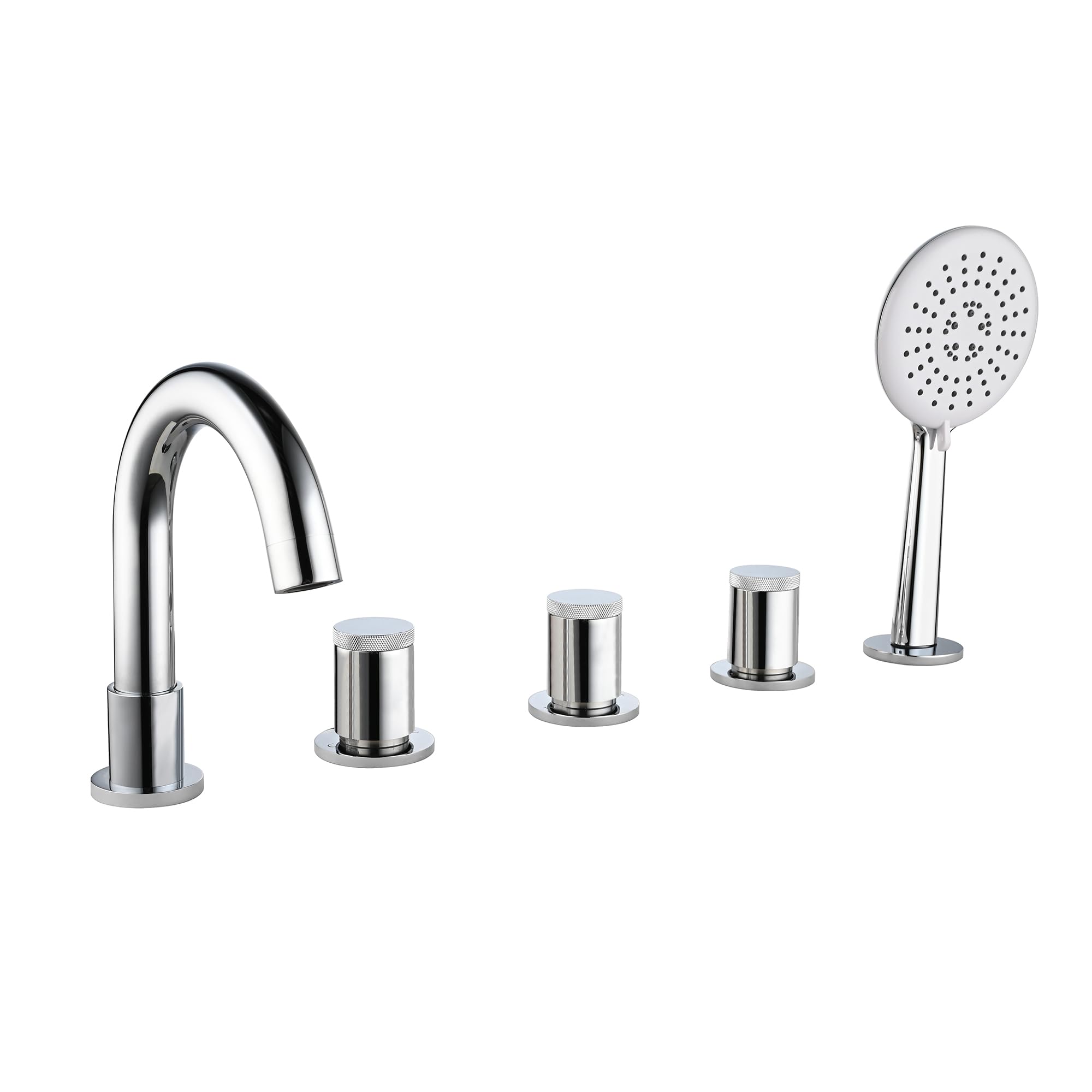 5 Hole Bathtub Faucet Chrome, Roman Tub Faucet with Sprayer, Deck Mount Tub Faucet, Three Handle Tub Faucet Set, High Flow Bath Tub Faucet Brass Tub Filler - JIAENLEMA