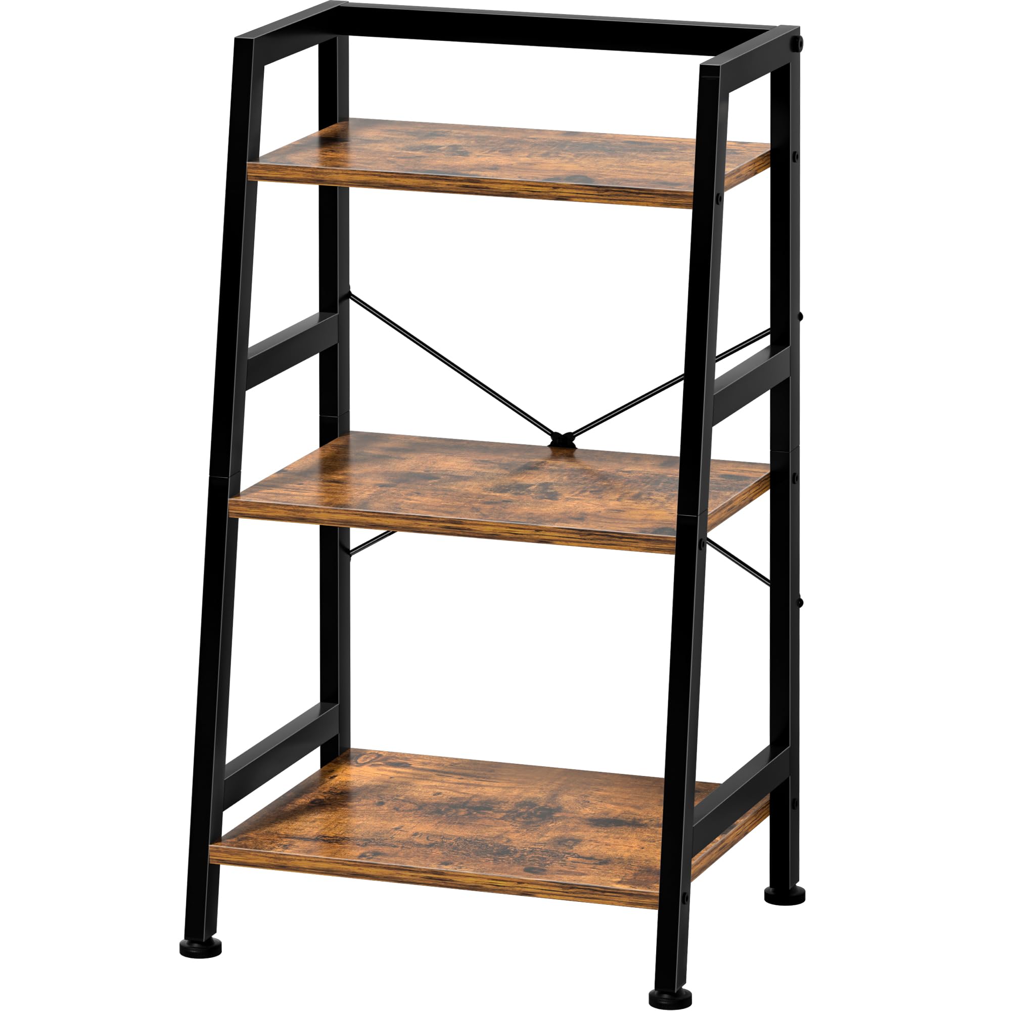 3-Tier Bookshelf, Ladder Shelf, Industrial Bookcase with Steel Frame, Metal Small Bookcase, for Living Room, Home Office, Kitchen, Bedroom, Industrial Style(Rustic Brown & Black)