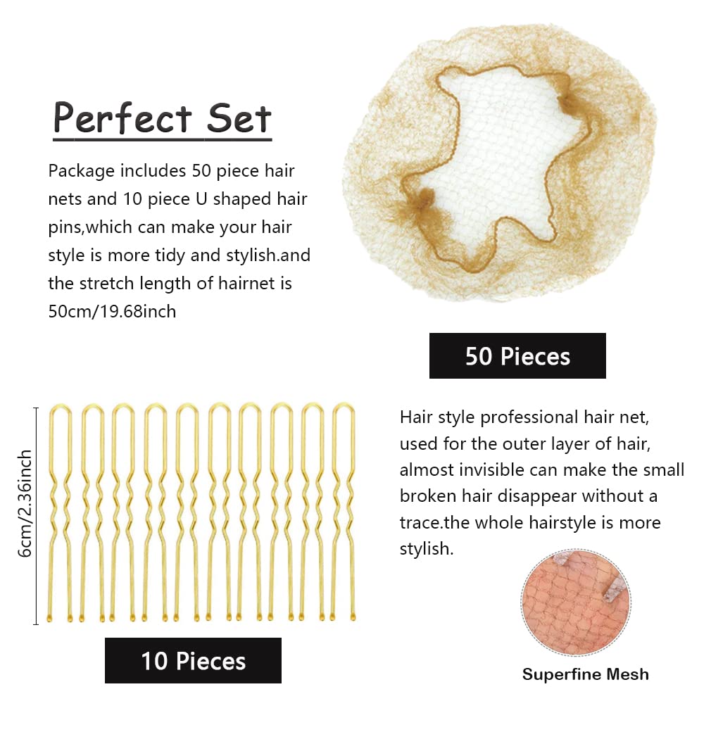 Invisible Mesh Hair Nets Set with Positioning U-Shaped Hair Pins for Women's Hair Styling (Blonde)
