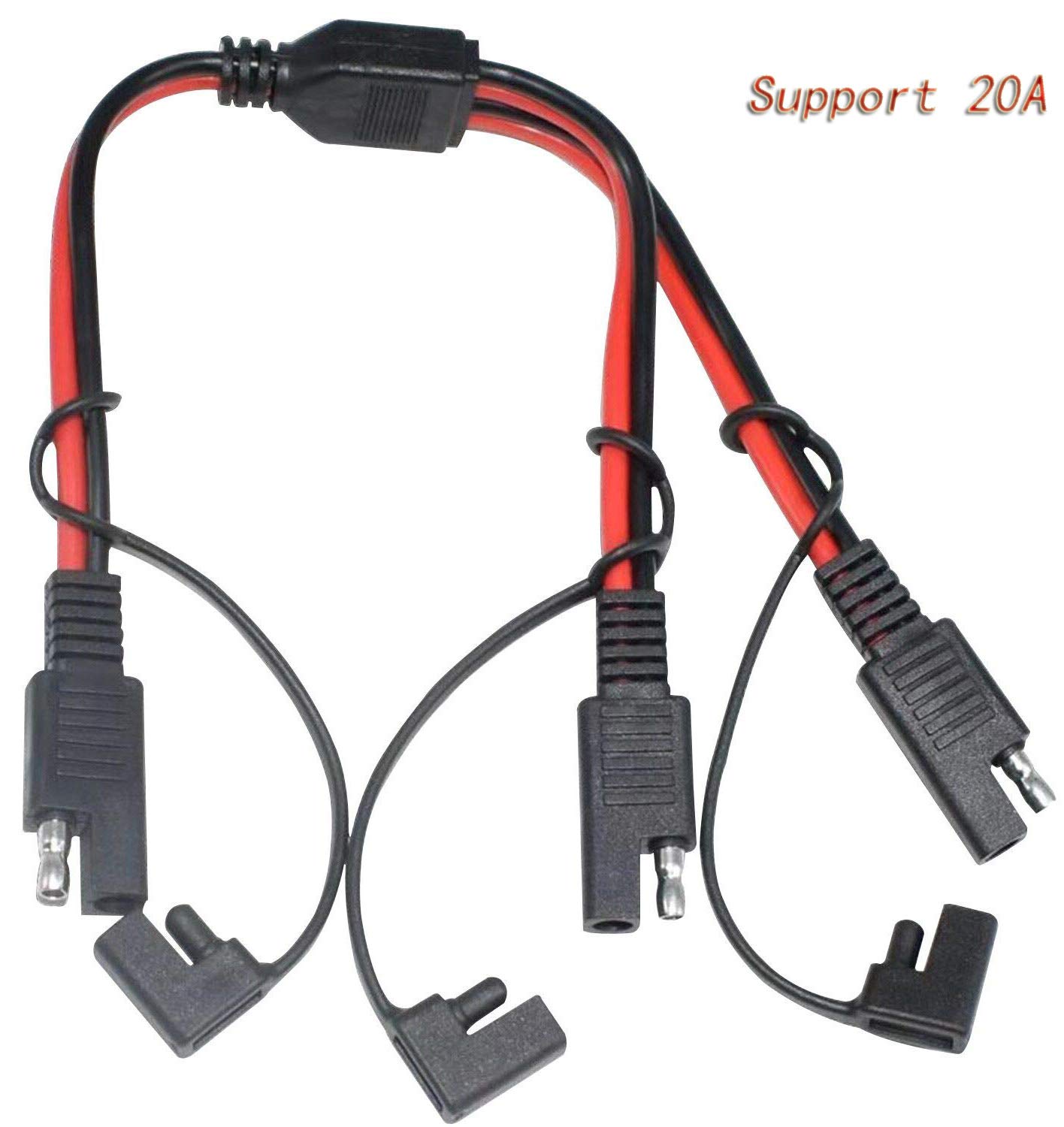 14AWG SAE DC Power Automotive Connector Cable Y Splitter 1 to 2 SAE Extension Cable, Fit for Suitable for Solar Battery Connection and Transfer 12inch/30cm - with Protective Cover