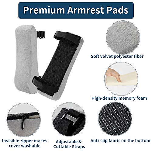bokemar Memory Foam Arm Rest Office Chair Armrest Pads and Elevated Sloped Armrest - Universal Cushion Covers for Armrest and Elbow Relief (2 Pad Set) Gray