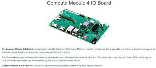 waveshare Original Raspberry Pi Compute Module 4 IO Board for All Variants of Compute Module 4,with Real-Time Clock Dual MIPI DSI/CSI Interfaces,USB Connectors